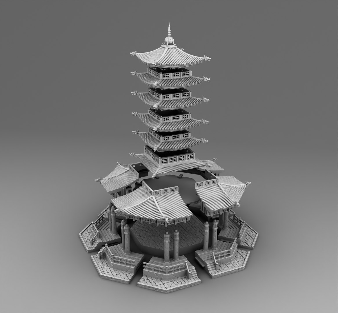 3D Chinese Round Tower - TurboSquid 1948101