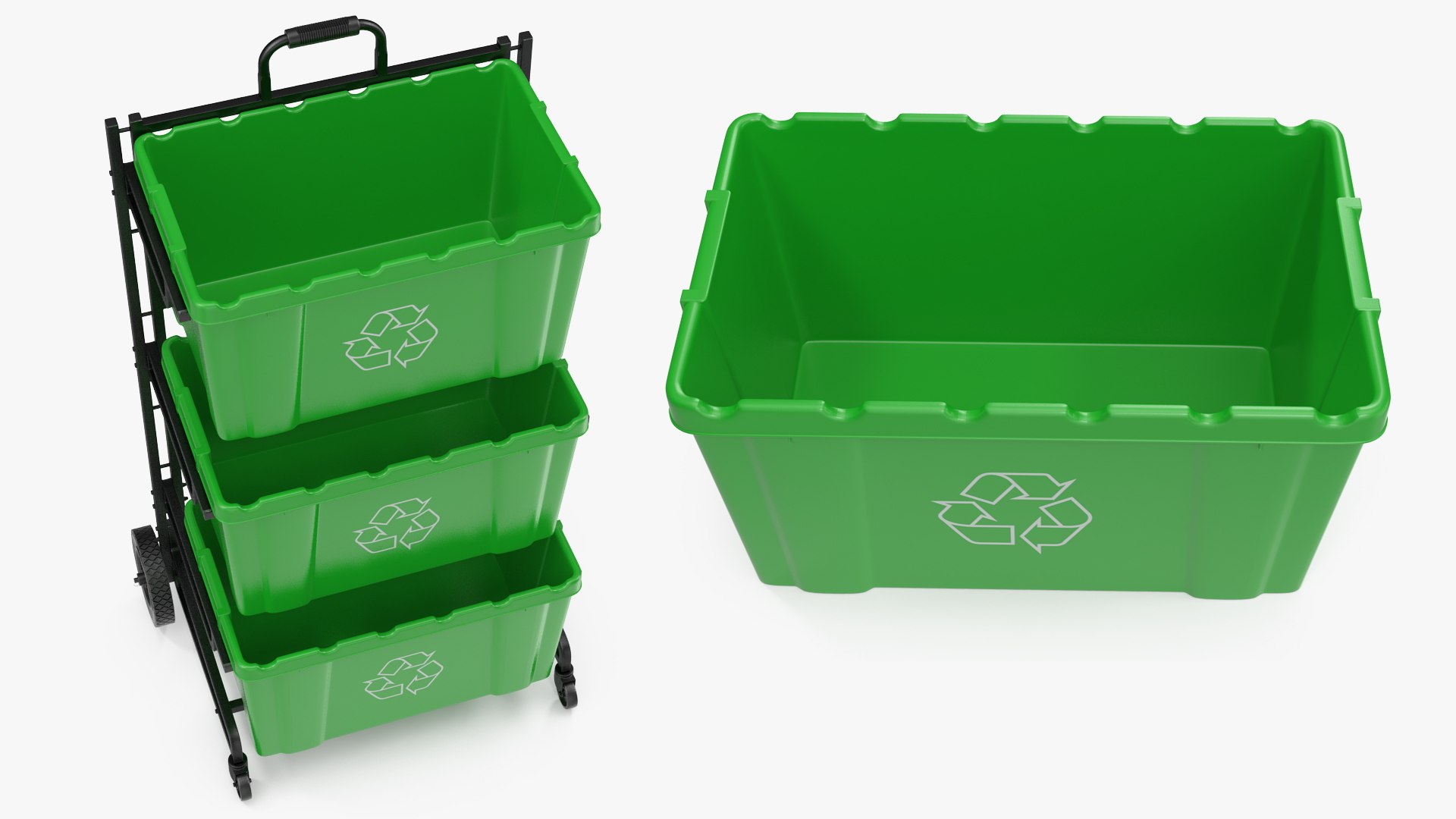 Triple bin recycling cart 3D - TurboSquid 1596680