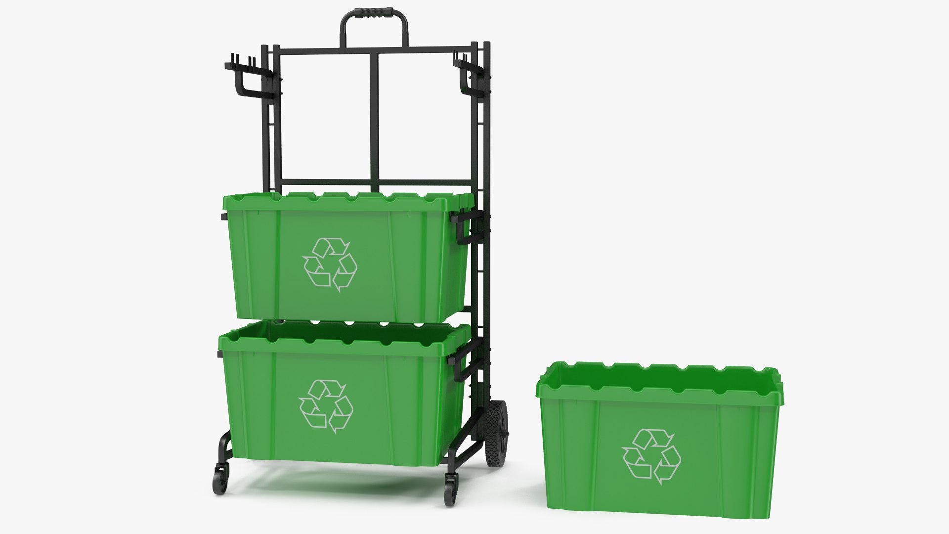 Triple bin recycling cart 3D - TurboSquid 1596680