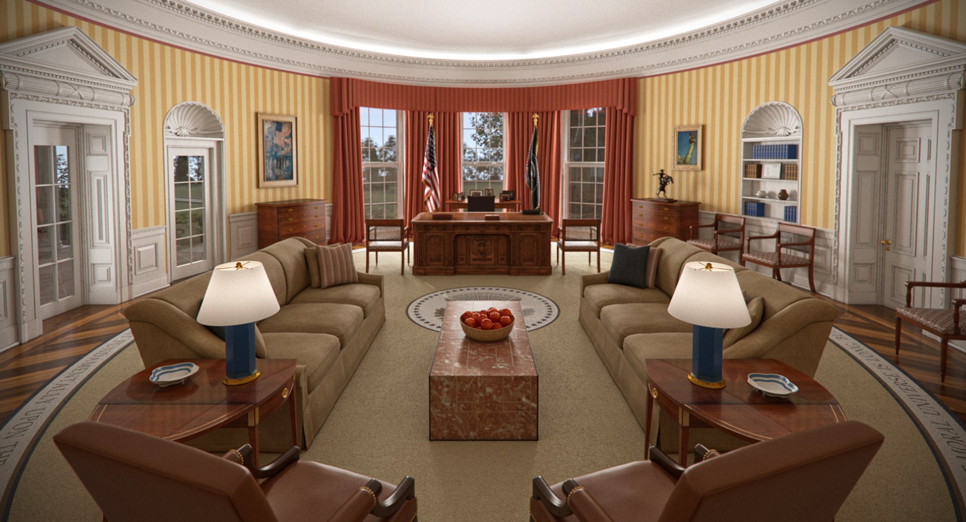 White House Oval Office Architecture 3d Max