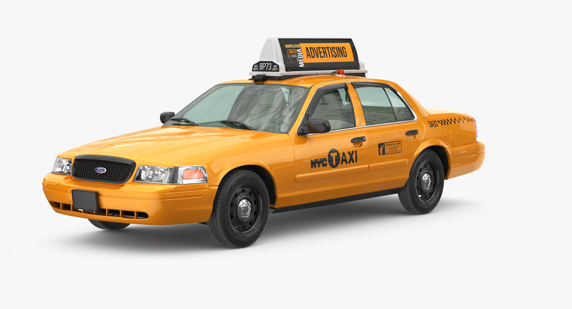 modelo 3d Ford Crown Victoria 2009 taxi amarillo NYC - TurboSquid 1599201