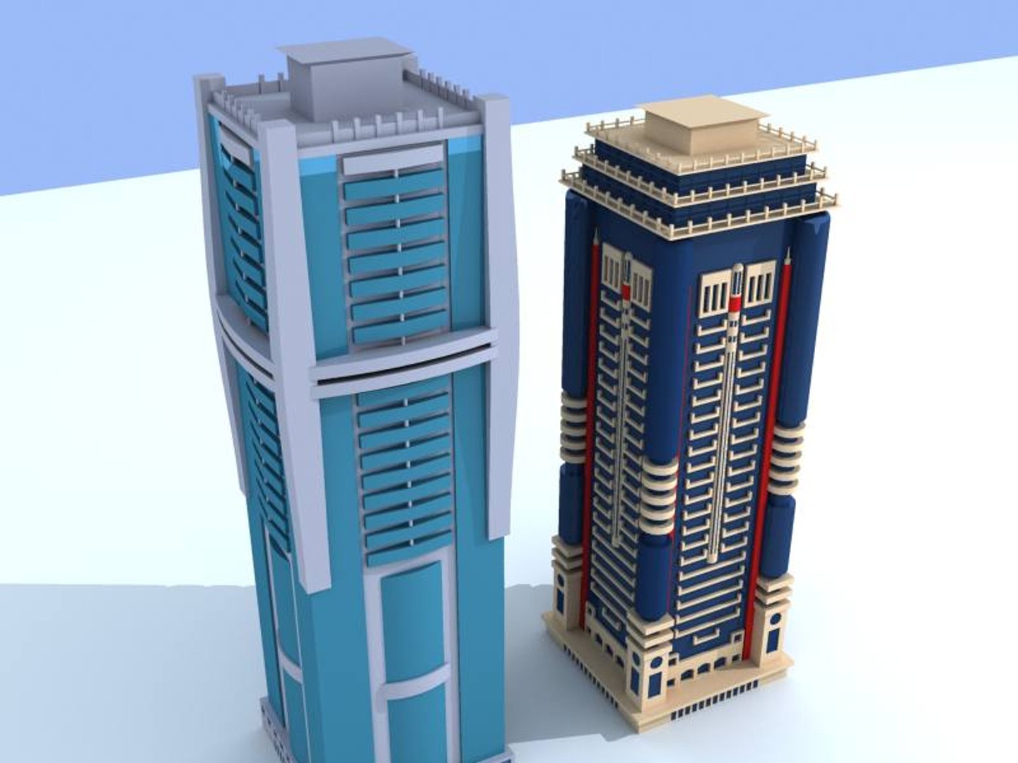 2 Skyscrapers Dubai Building 3d Model