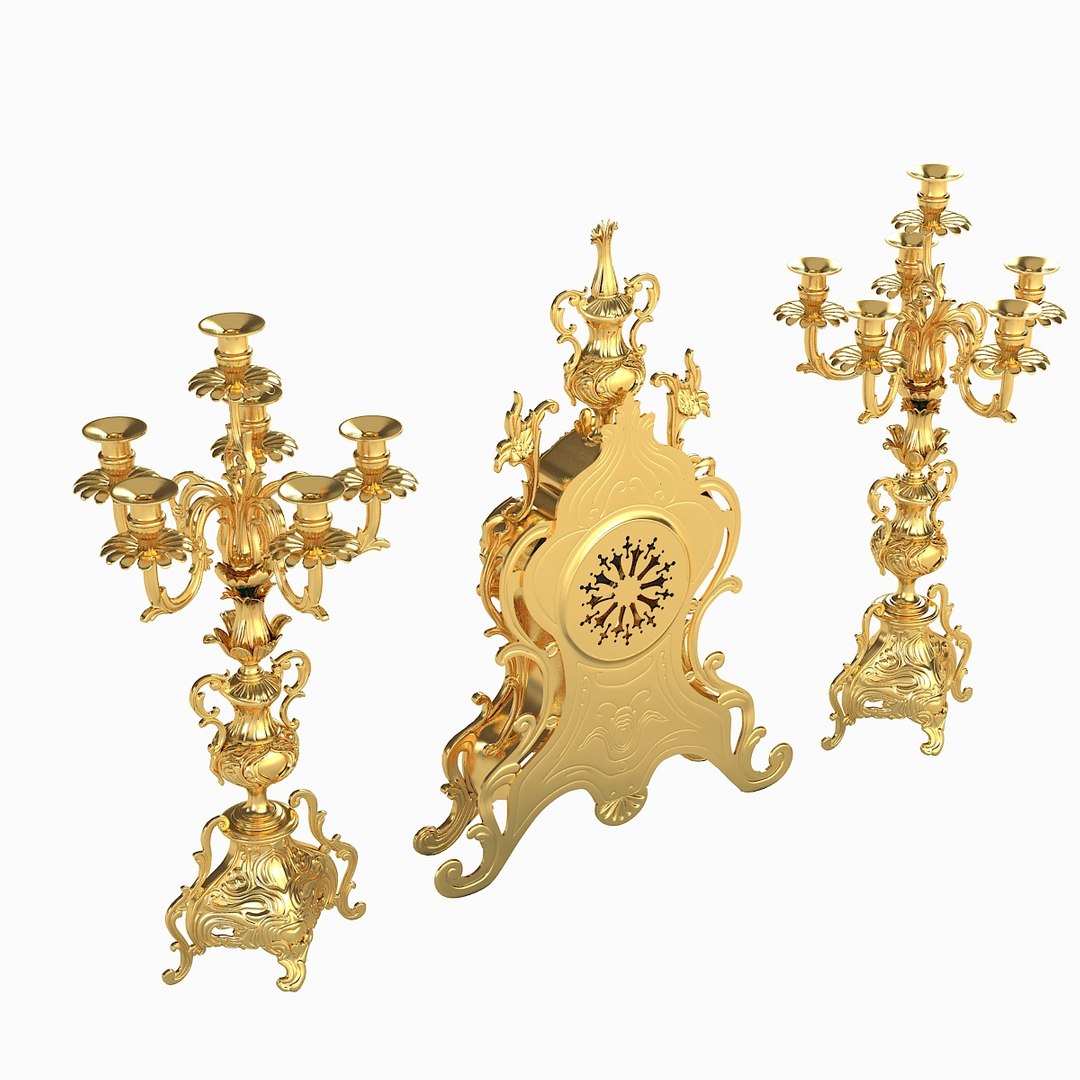 3d Model Antique Clock Set