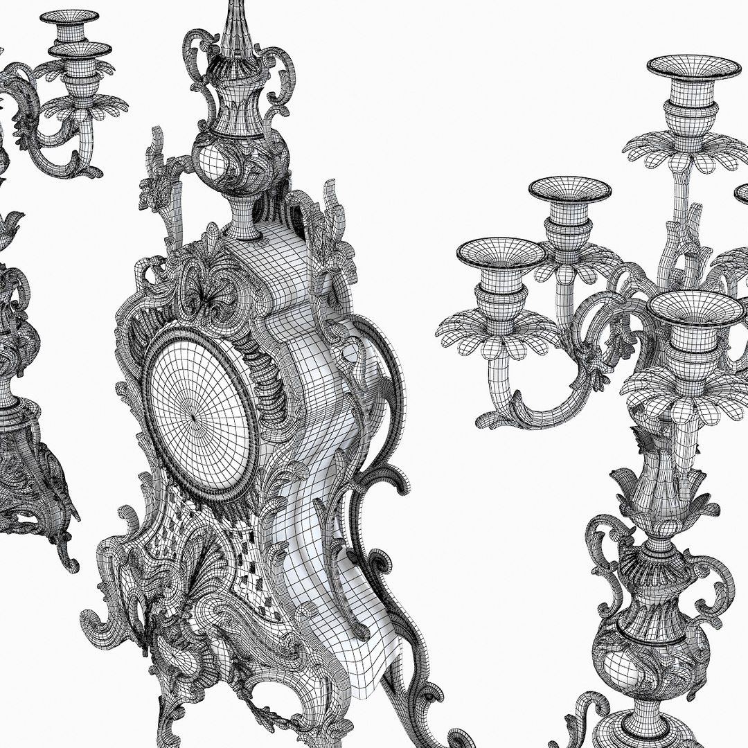 3d Model Antique Clock Set