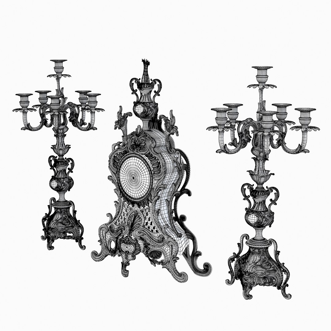3d Model Antique Clock Set