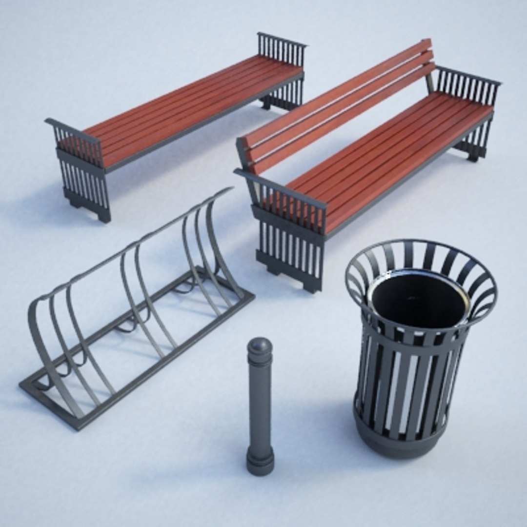 3d model set street furniture bench