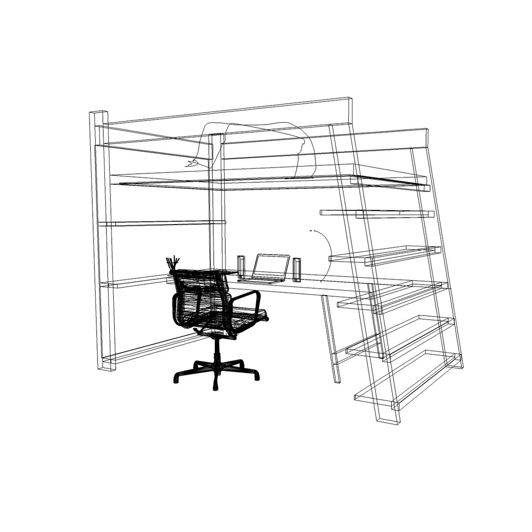 3d Modern Loft Bed