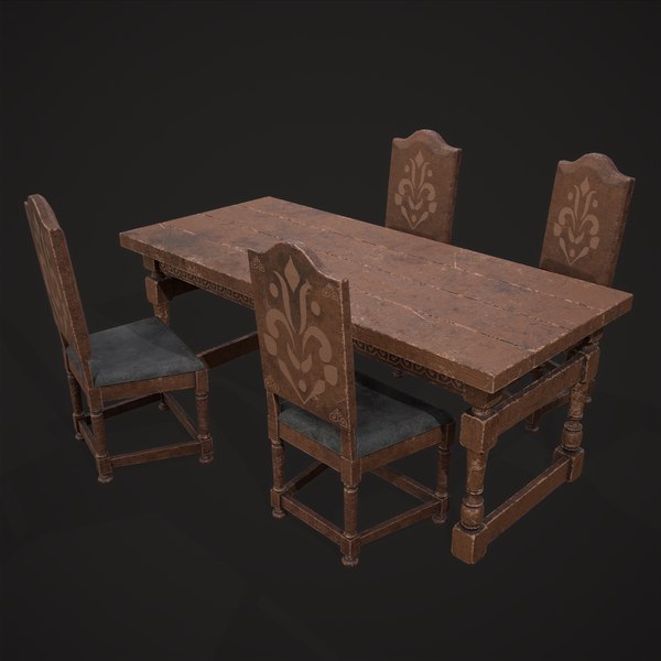 Elegant Long Table and Chairs 3D model - TurboSquid 1820305