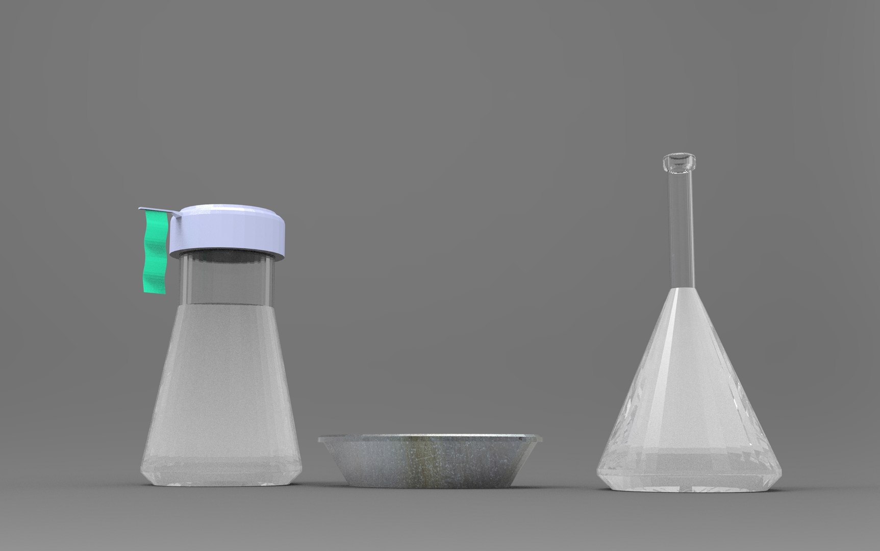 3D Flask Labeled Jar And Steel Tray Model - TurboSquid 1972267