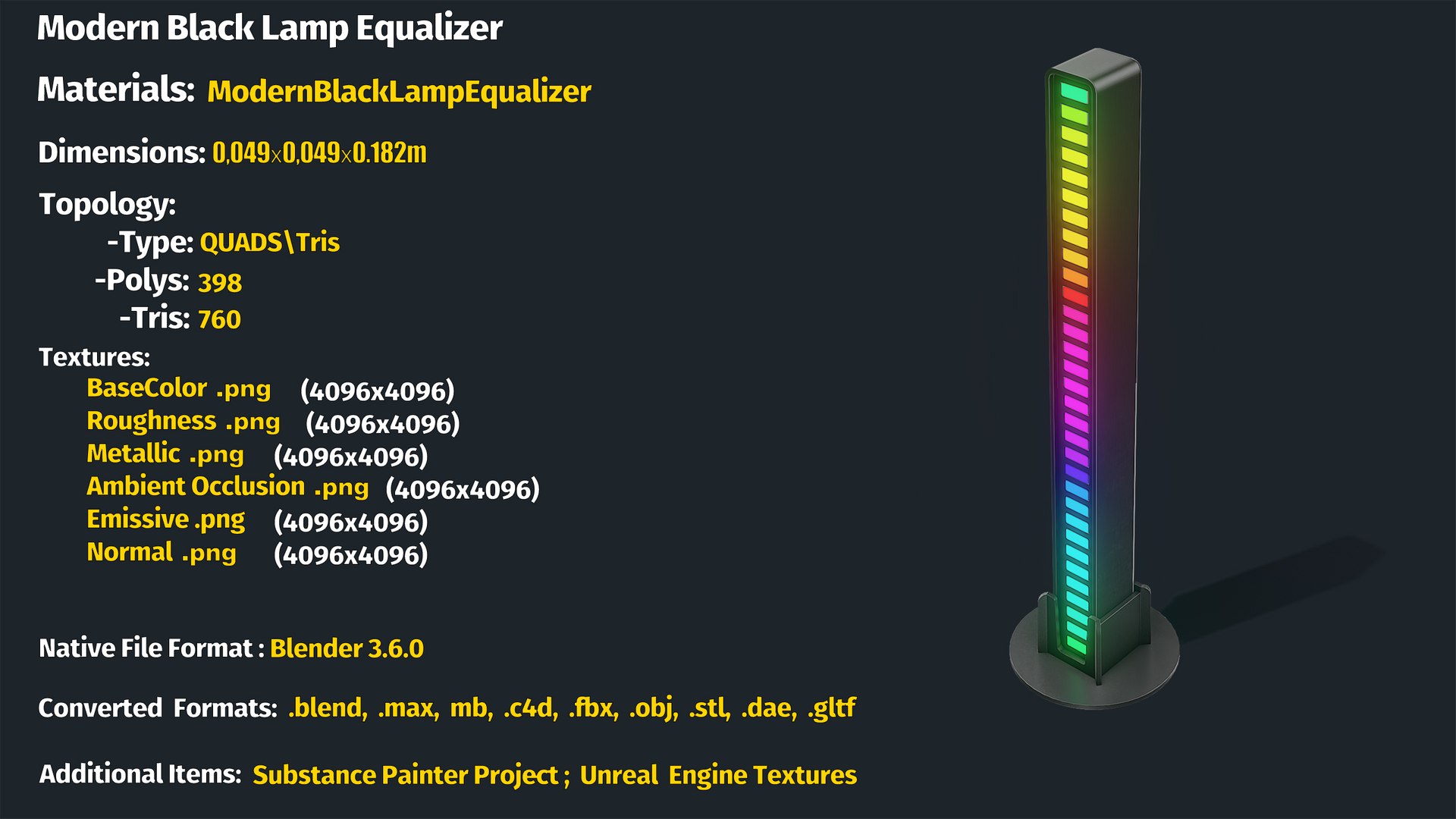3D Modern Black Lamp Equalizer - TurboSquid 2109723