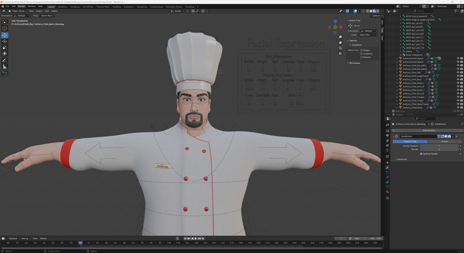 CHEF Anthony - MAYA Rigged And Blender Rigged 3D - TurboSquid 2424079