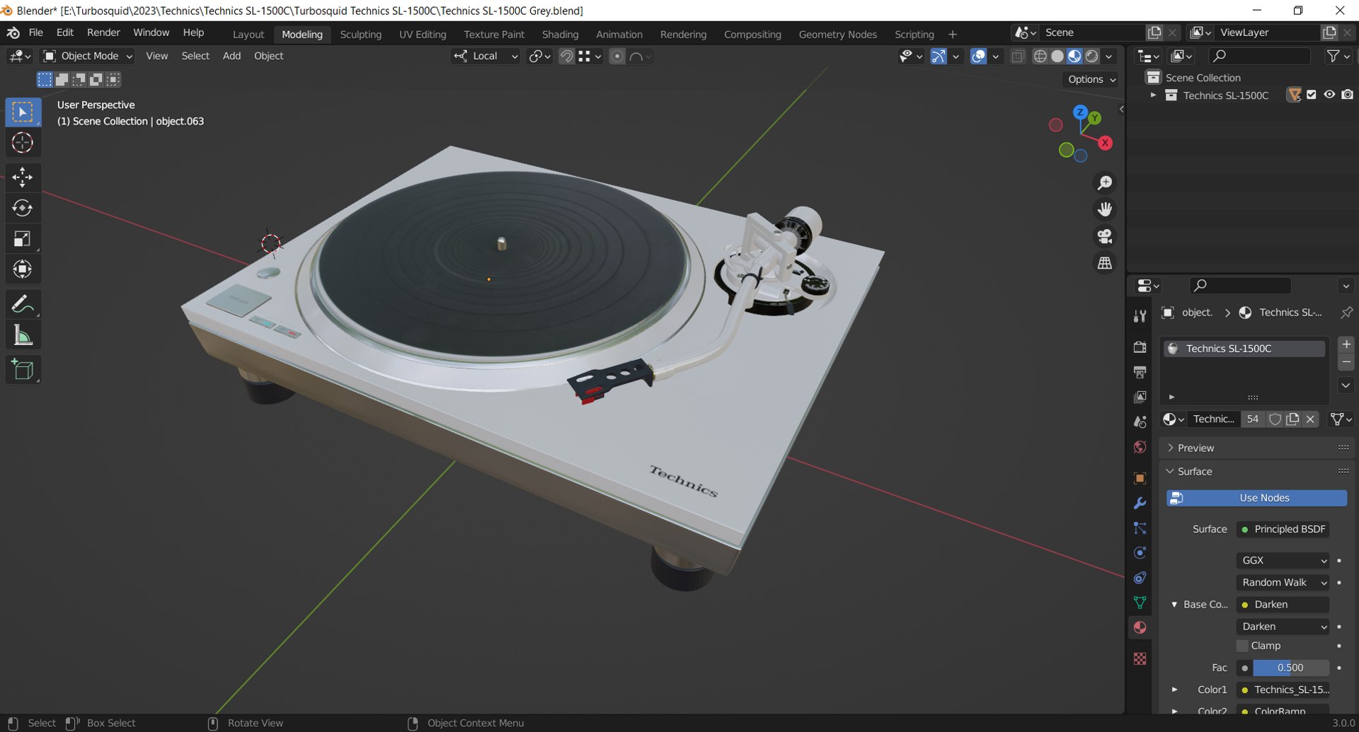 3D Model Technics SL-1500 SL-1500C Turntable Grey - TurboSquid 2097422
