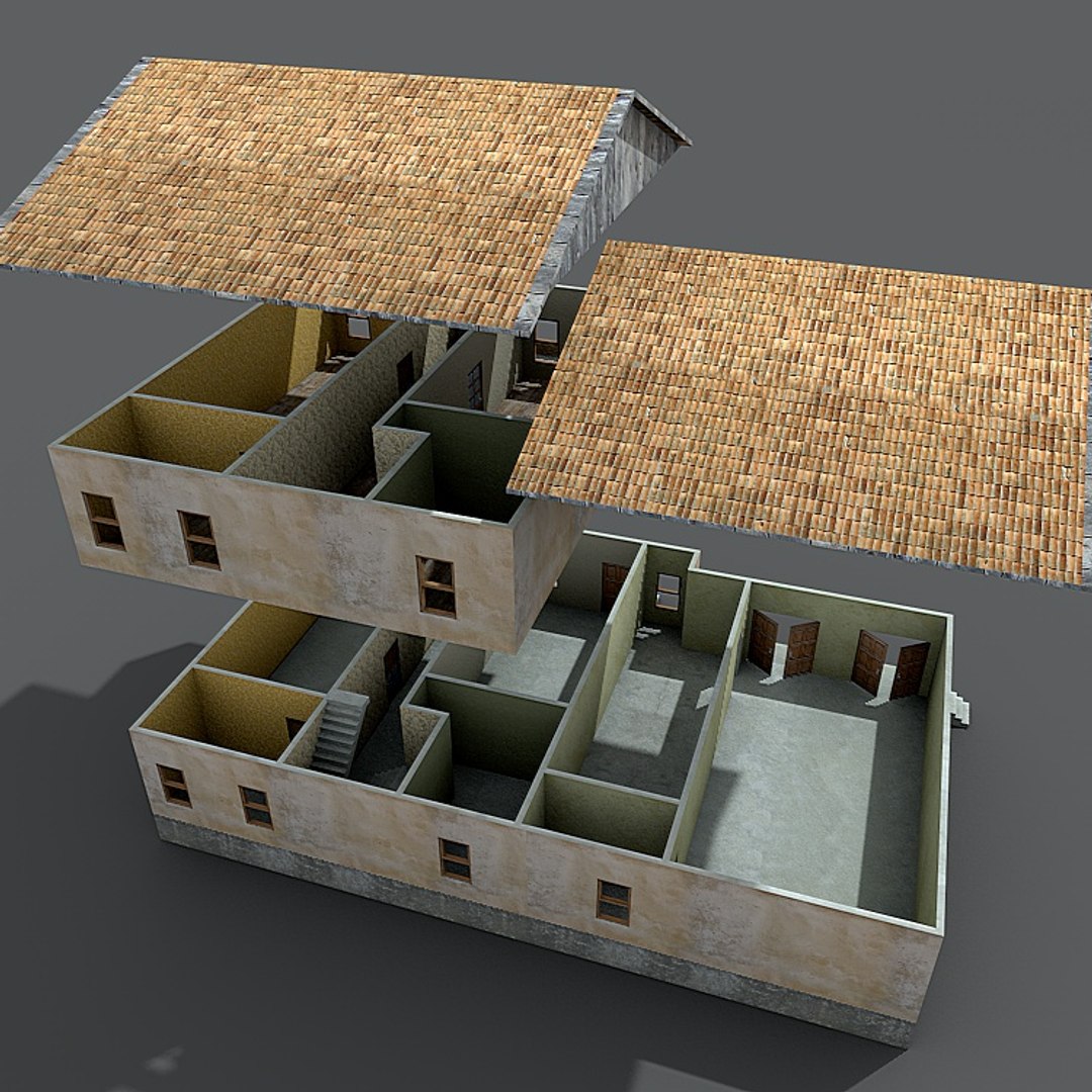 3d weathered houses building