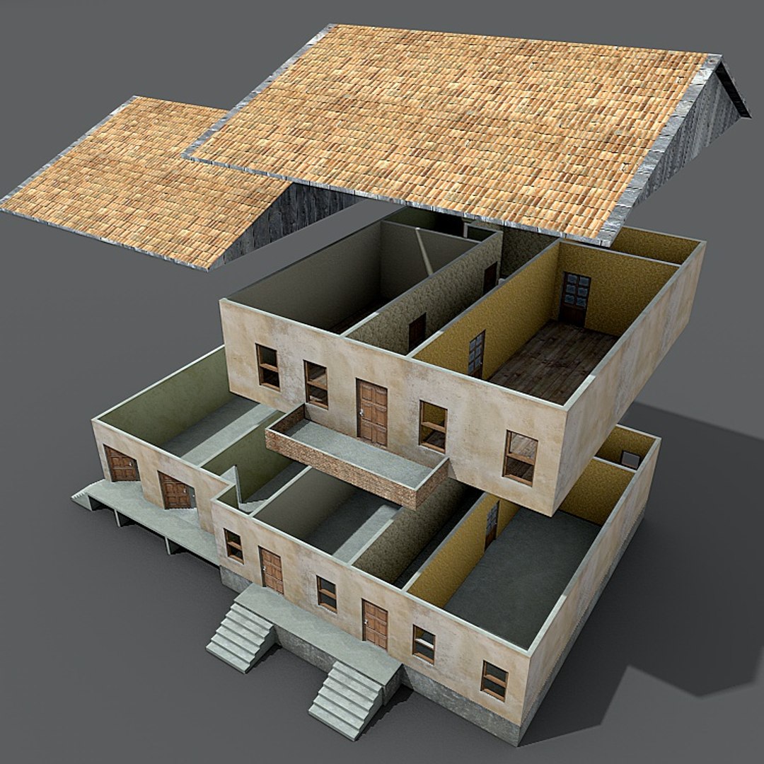 3d weathered houses building