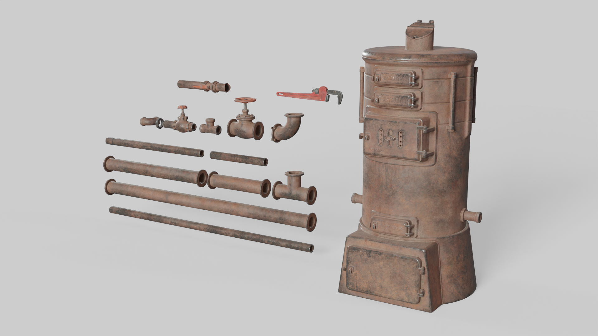 3D Rusty Boiler With Modular Pipes Model - TurboSquid 2359292