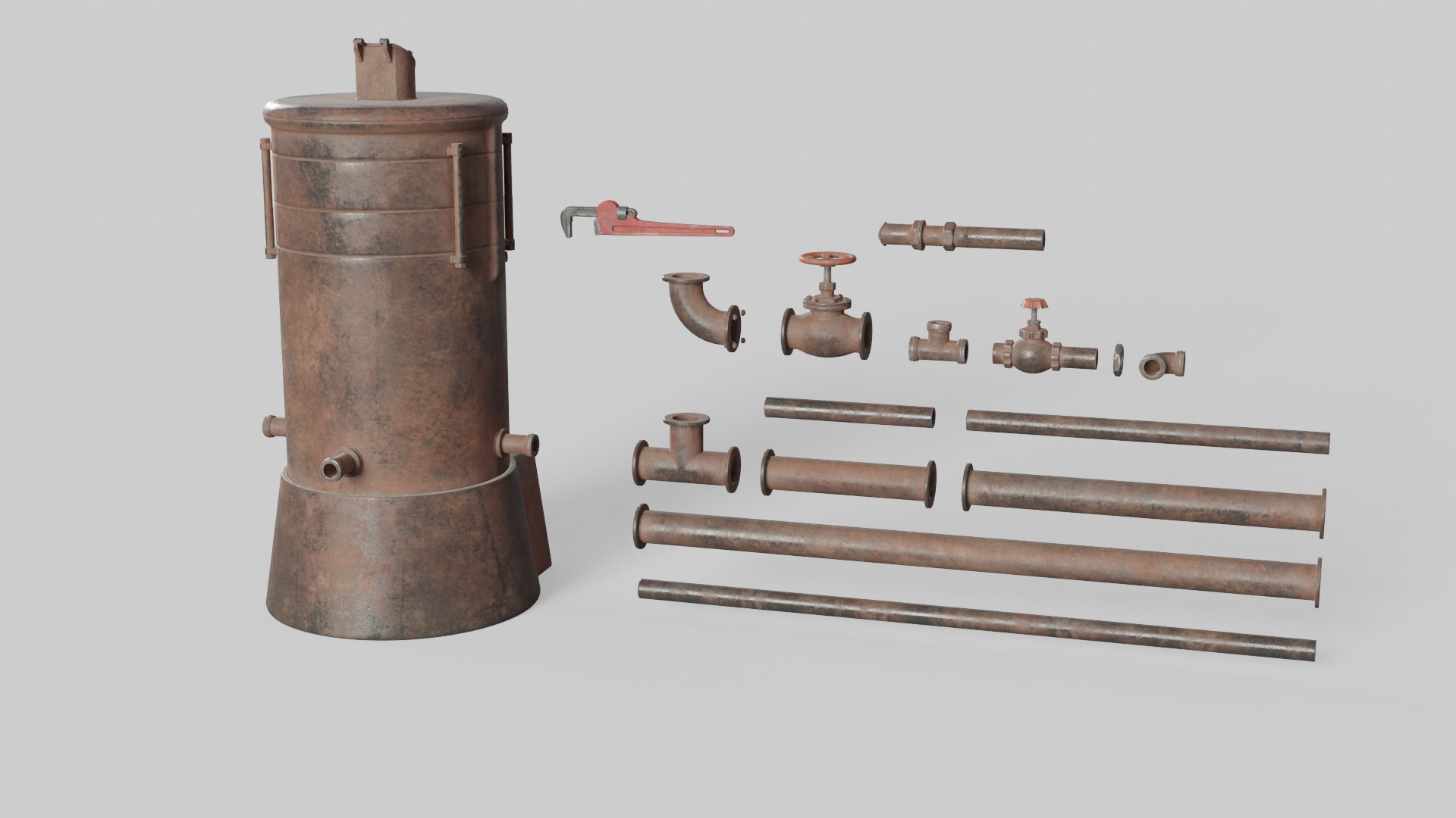3D Rusty Boiler With Modular Pipes Model - TurboSquid 2359292