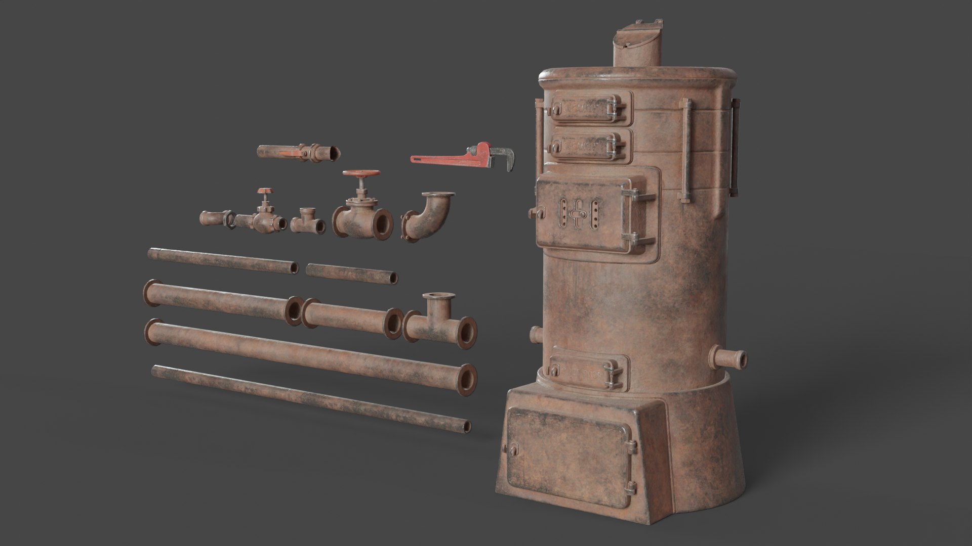 3D Rusty Boiler With Modular Pipes Model - TurboSquid 2359292
