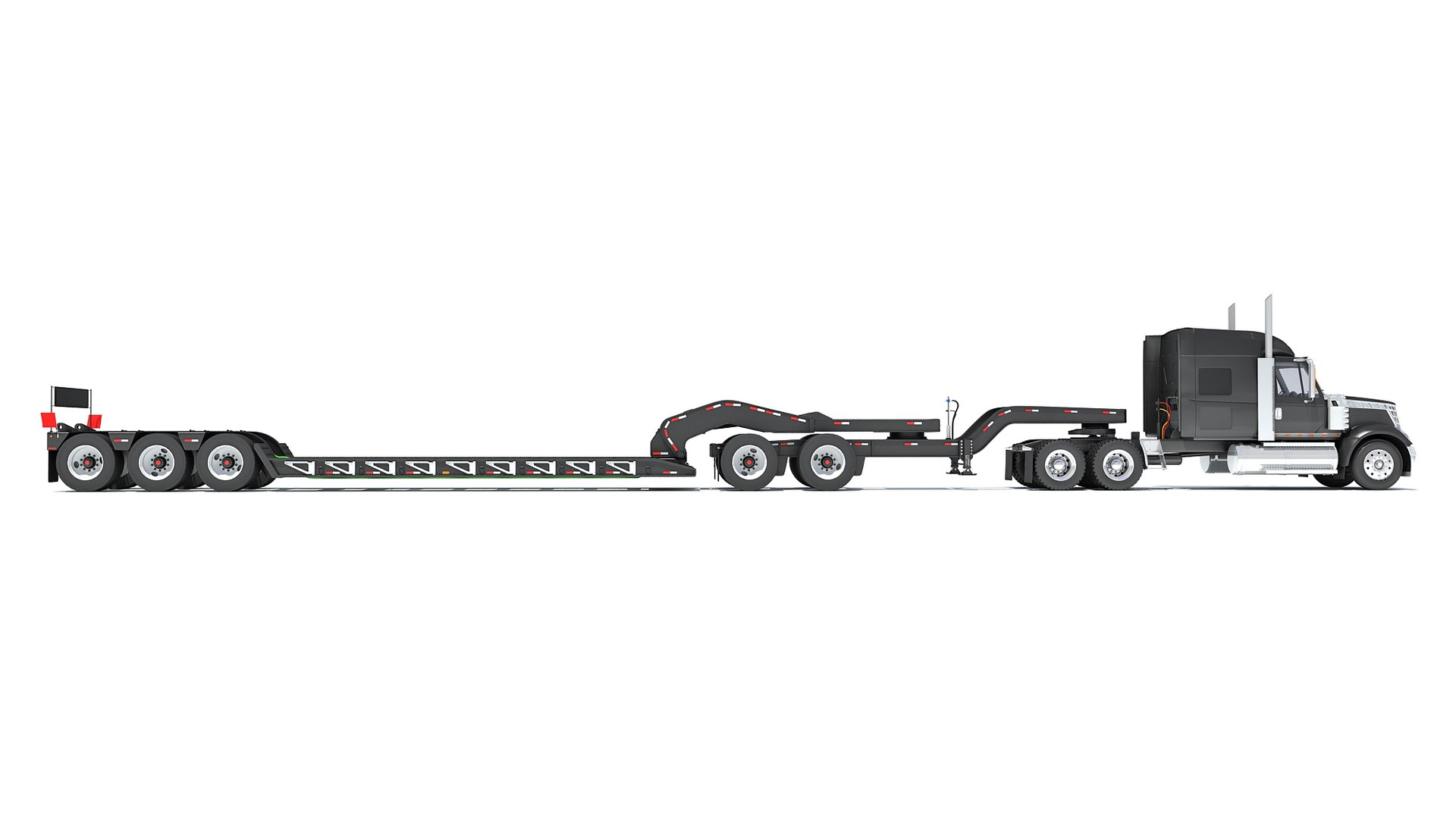 Black Semi Truck With Lowboy Trailer 3D - TurboSquid 2042860