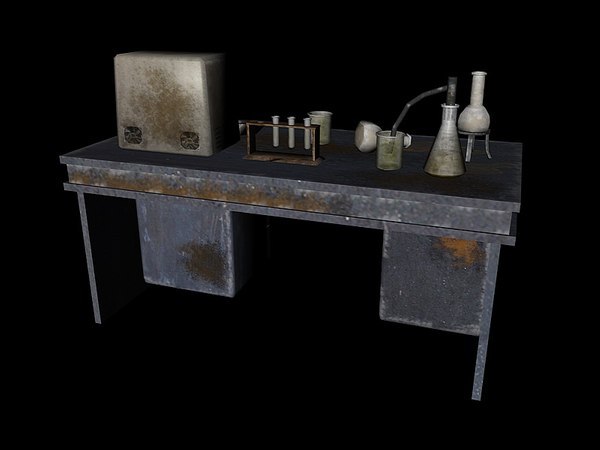 old lab equipment computer table 3d fbx