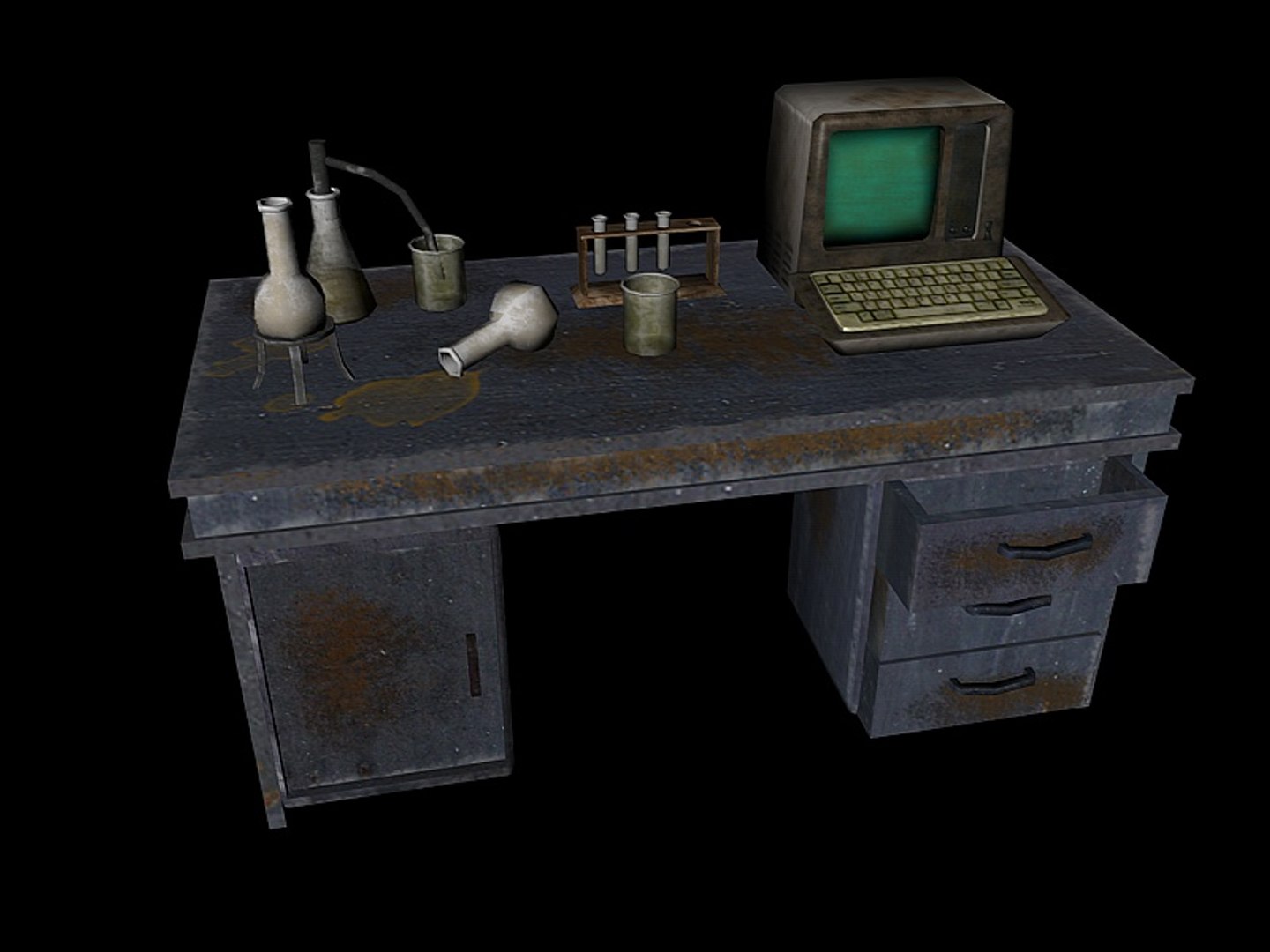 Old Lab Equipment Computer Table 3d Fbx