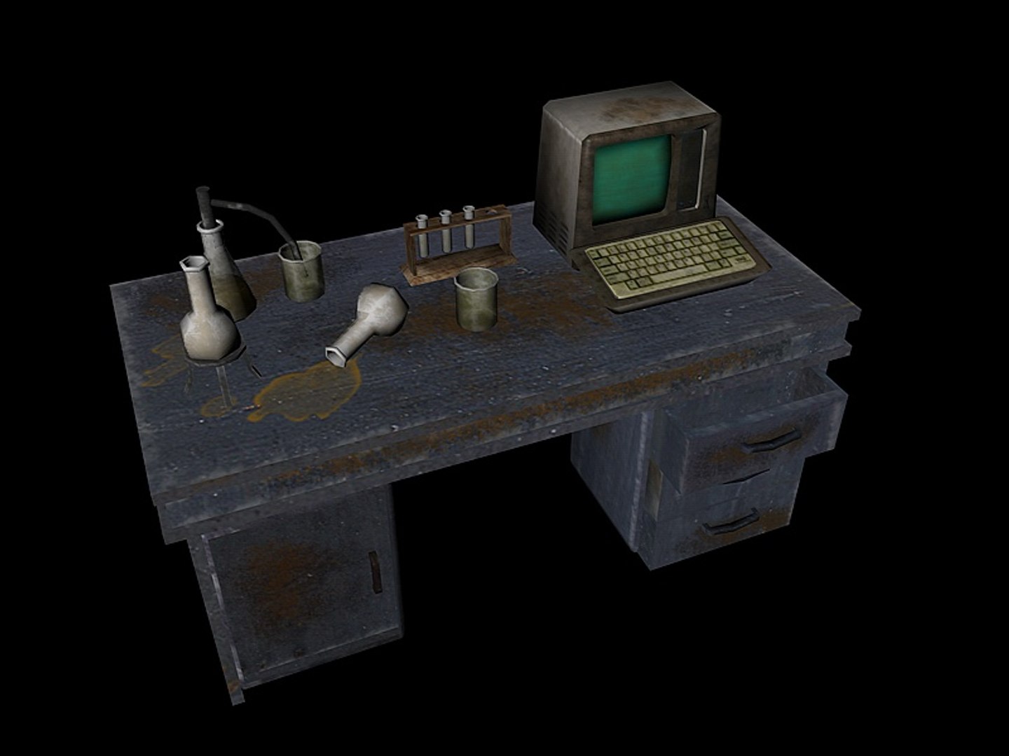 Old Lab Equipment Computer Table 3d Fbx