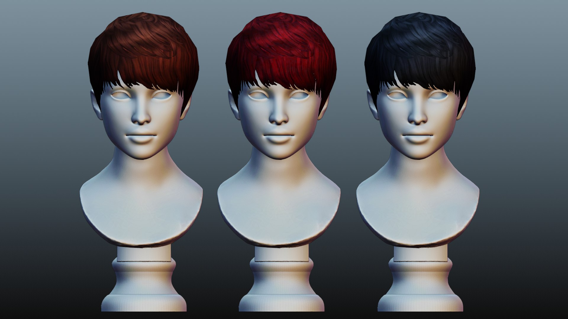 3D Female Hair Low Poly 3 Color - TurboSquid 2095193