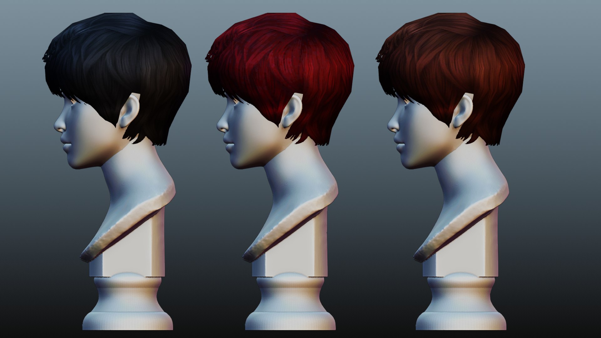 3D Female Hair Low Poly 3 Color - TurboSquid 2095193