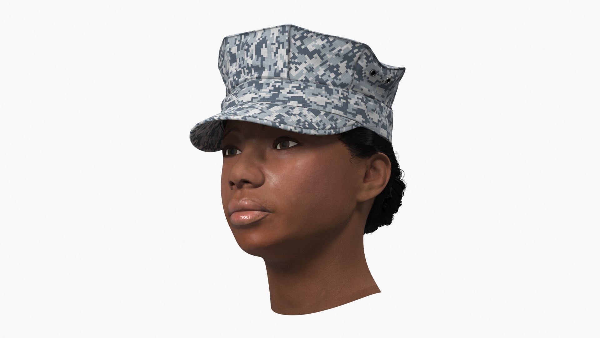 Digital Camo Patrol Cap On Female Head Fur Model - TurboSquid 2419410