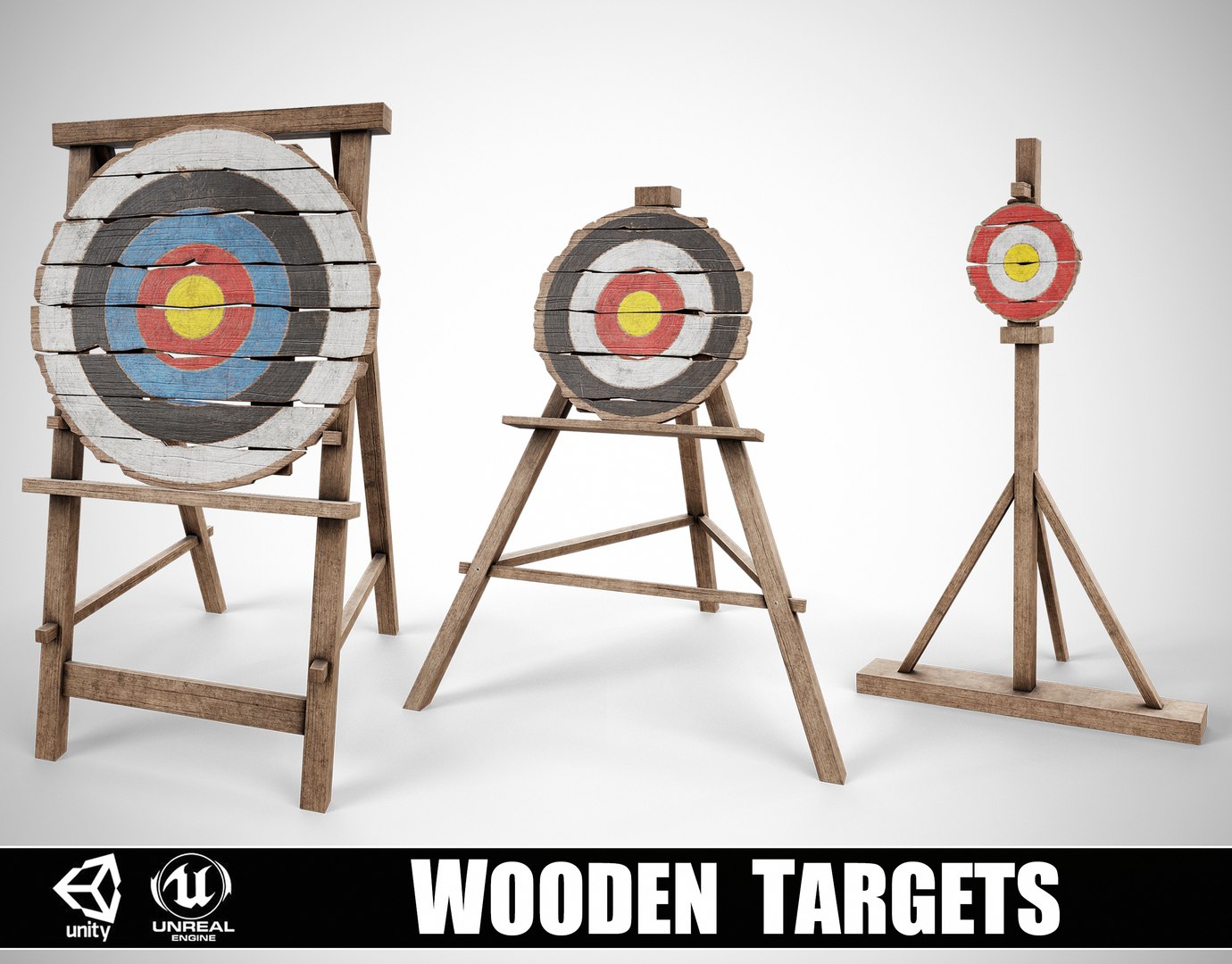 Set Of 3 Medieval Training Wooden Targets 3D Model - TurboSquid 2135286