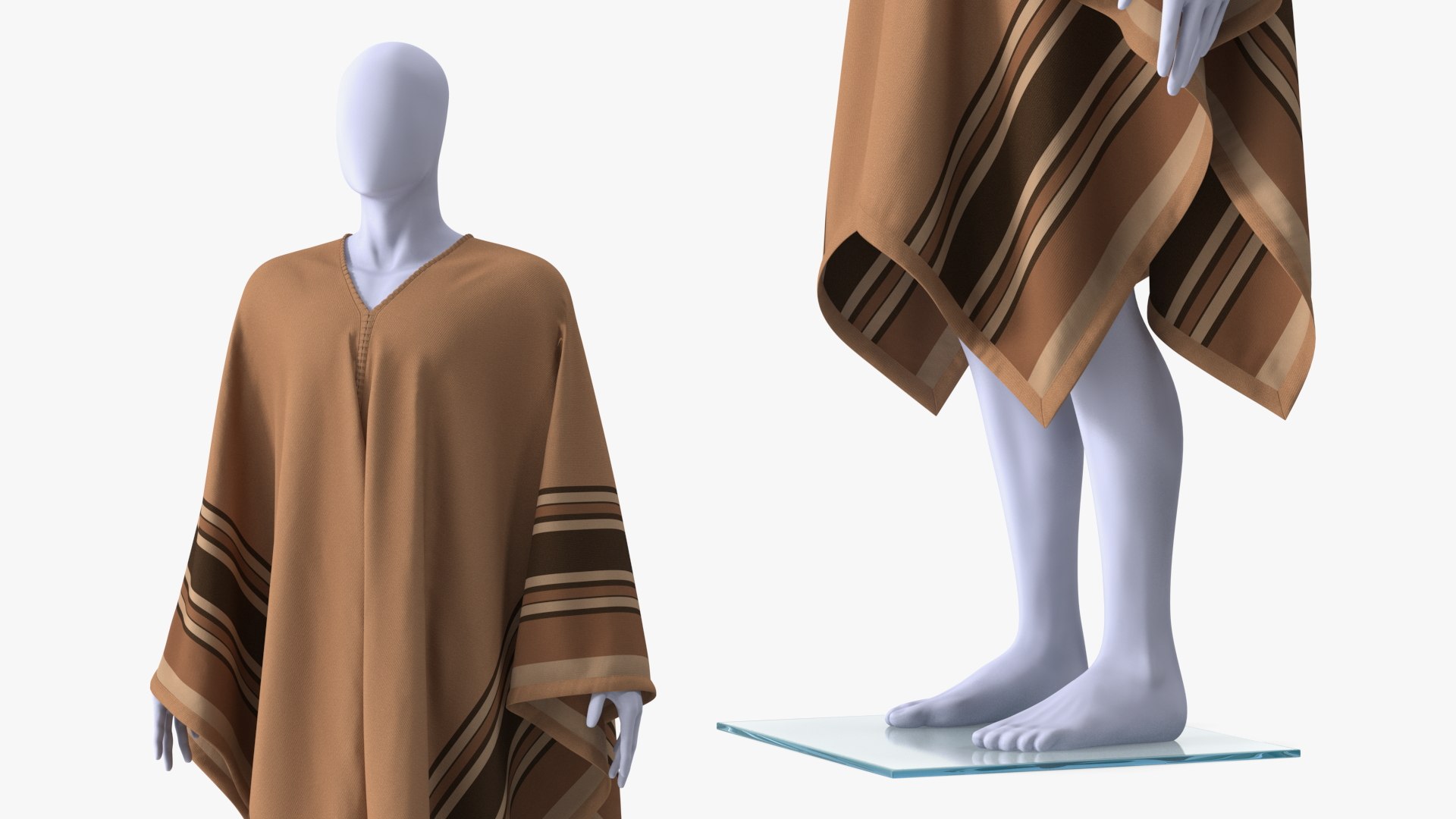3D Brown Striped Poncho On Mannequin - TurboSquid 2088591