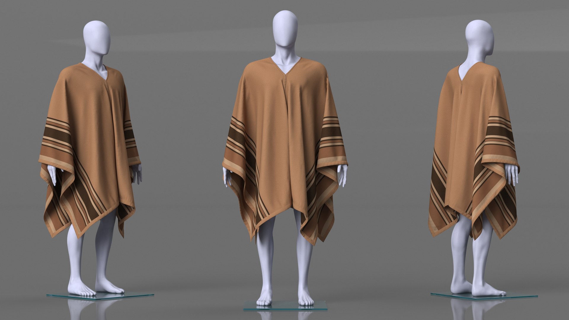 3D Brown Striped Poncho on Mannequin - TurboSquid 2088591