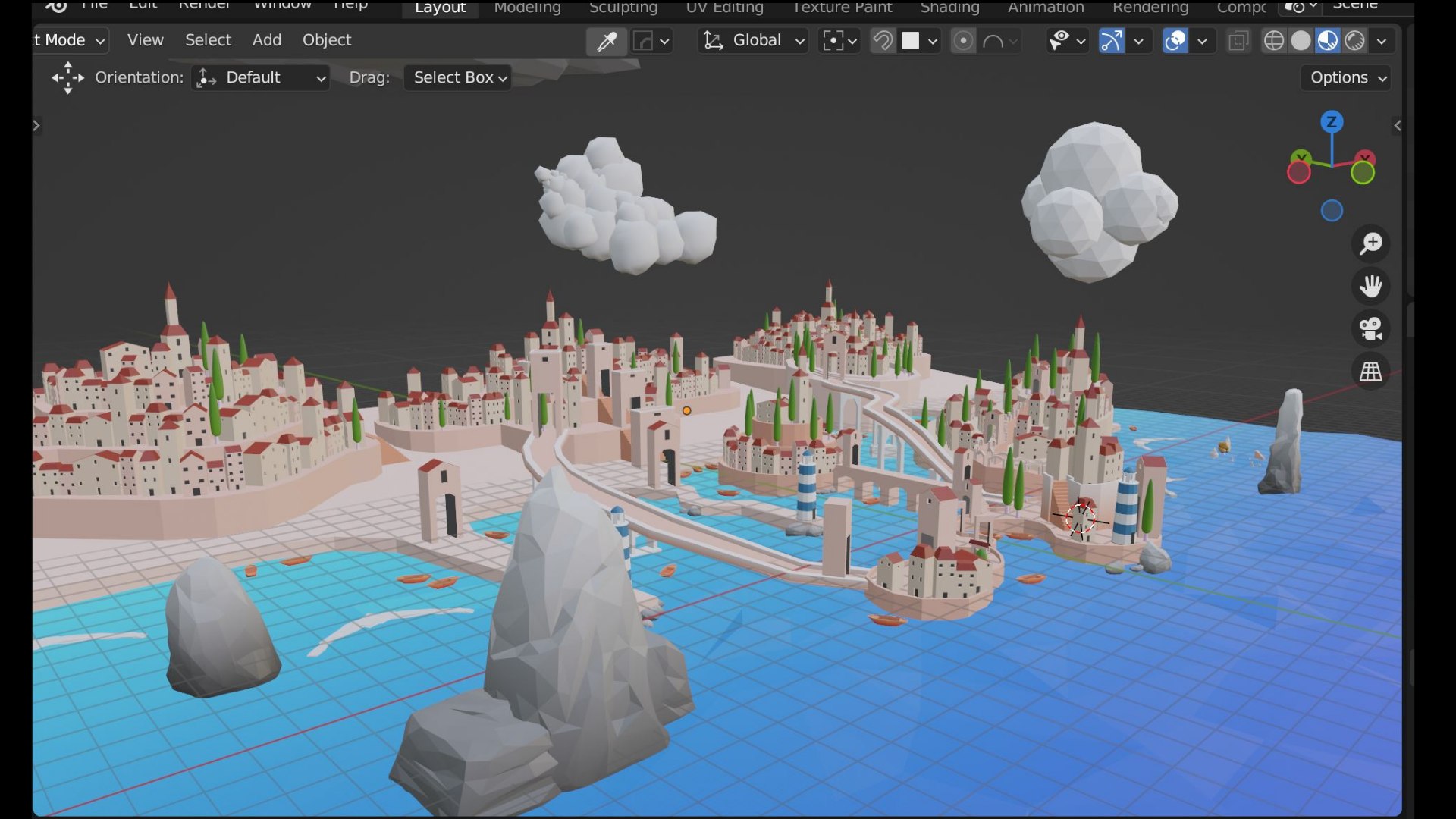 3D Tuscan Coast Village Low-poly Model - TurboSquid 2266607
