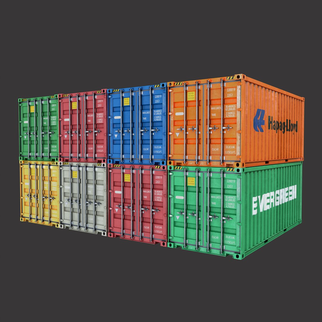 3D 20Ft Containers Low-poly model - TurboSquid 2025332