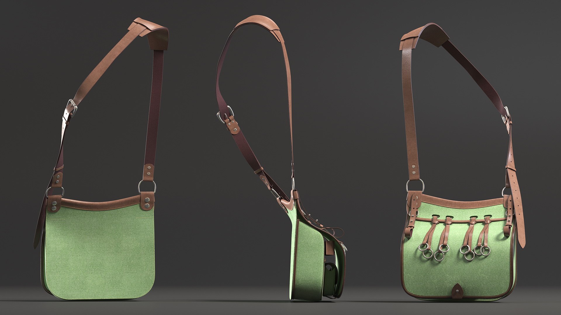 Green Vintage Leather Hunting Crossbody Bag 3D Model - TurboSquid 1958183