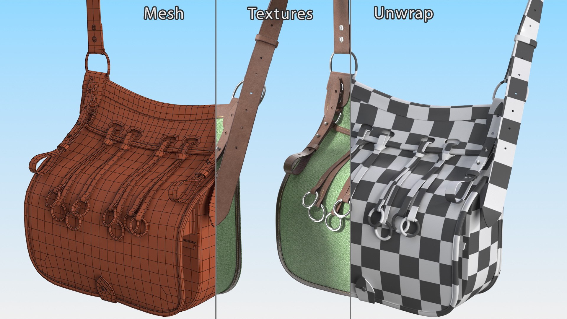 Green Vintage Leather Hunting Crossbody Bag 3D Model - TurboSquid 1958183