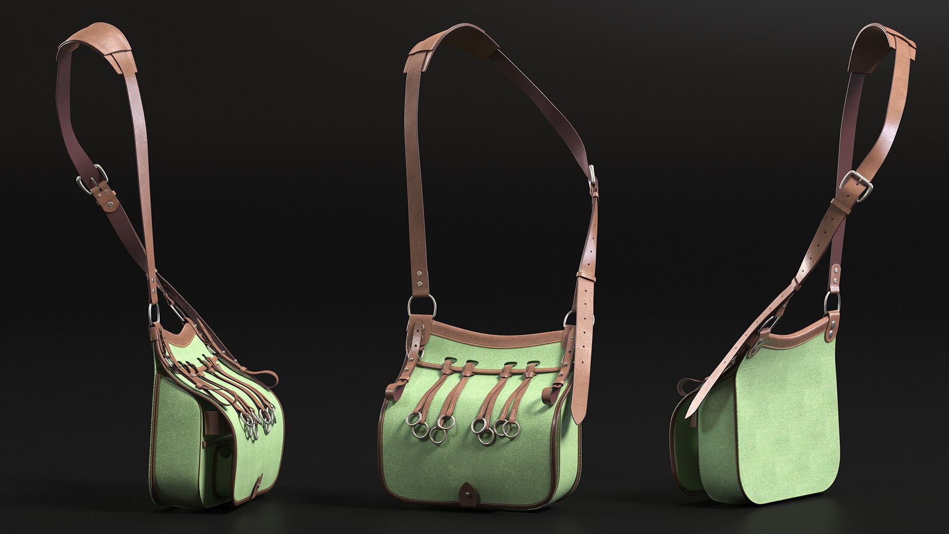 Green Vintage Leather Hunting Crossbody Bag 3D Model - TurboSquid 1958183
