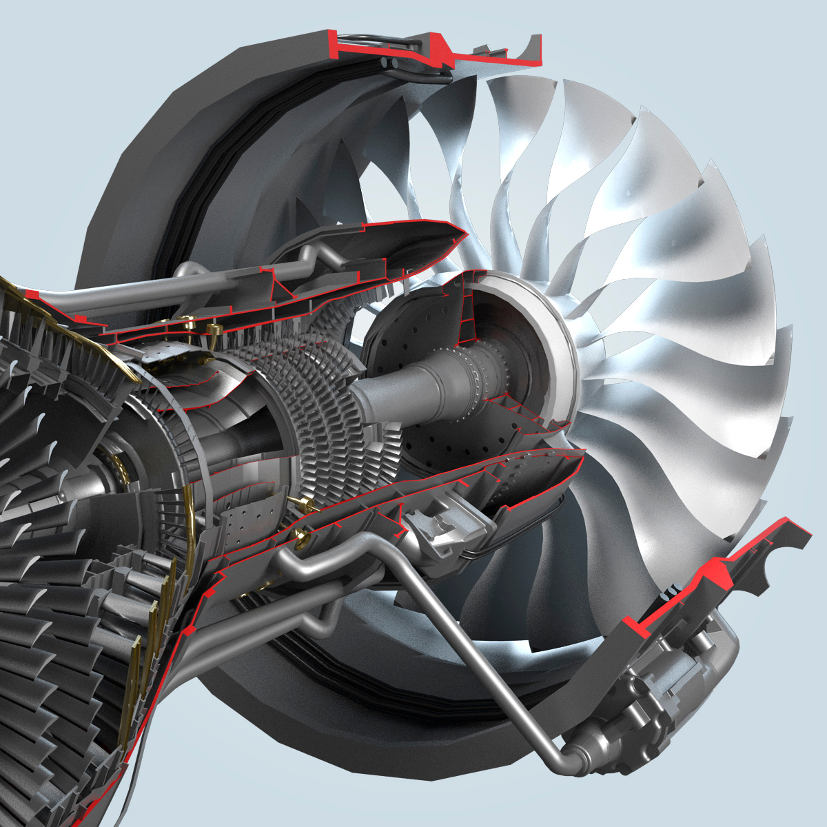 jet engine cutaway 3d model