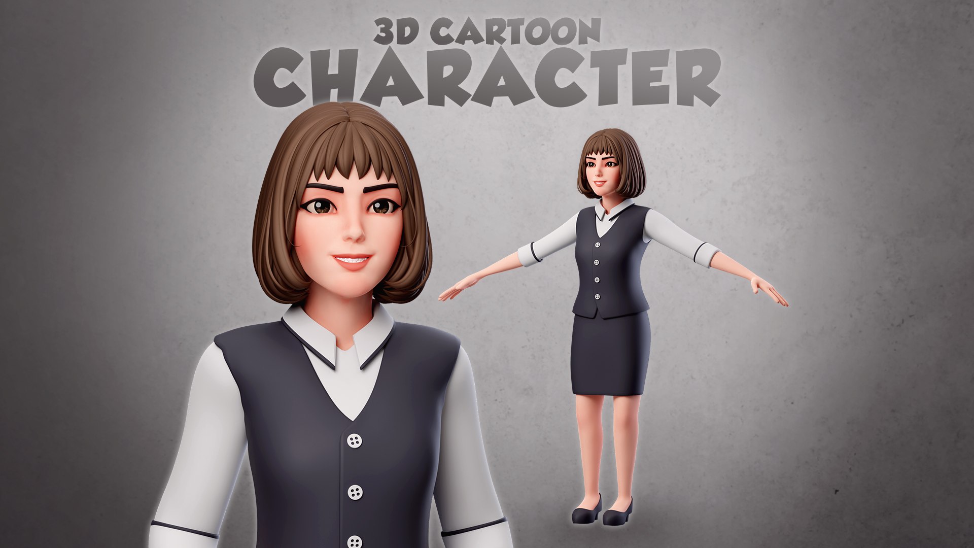 Cartoon Character - Cute Woman With Formal Dressed 3D - TurboSquid 2078399
