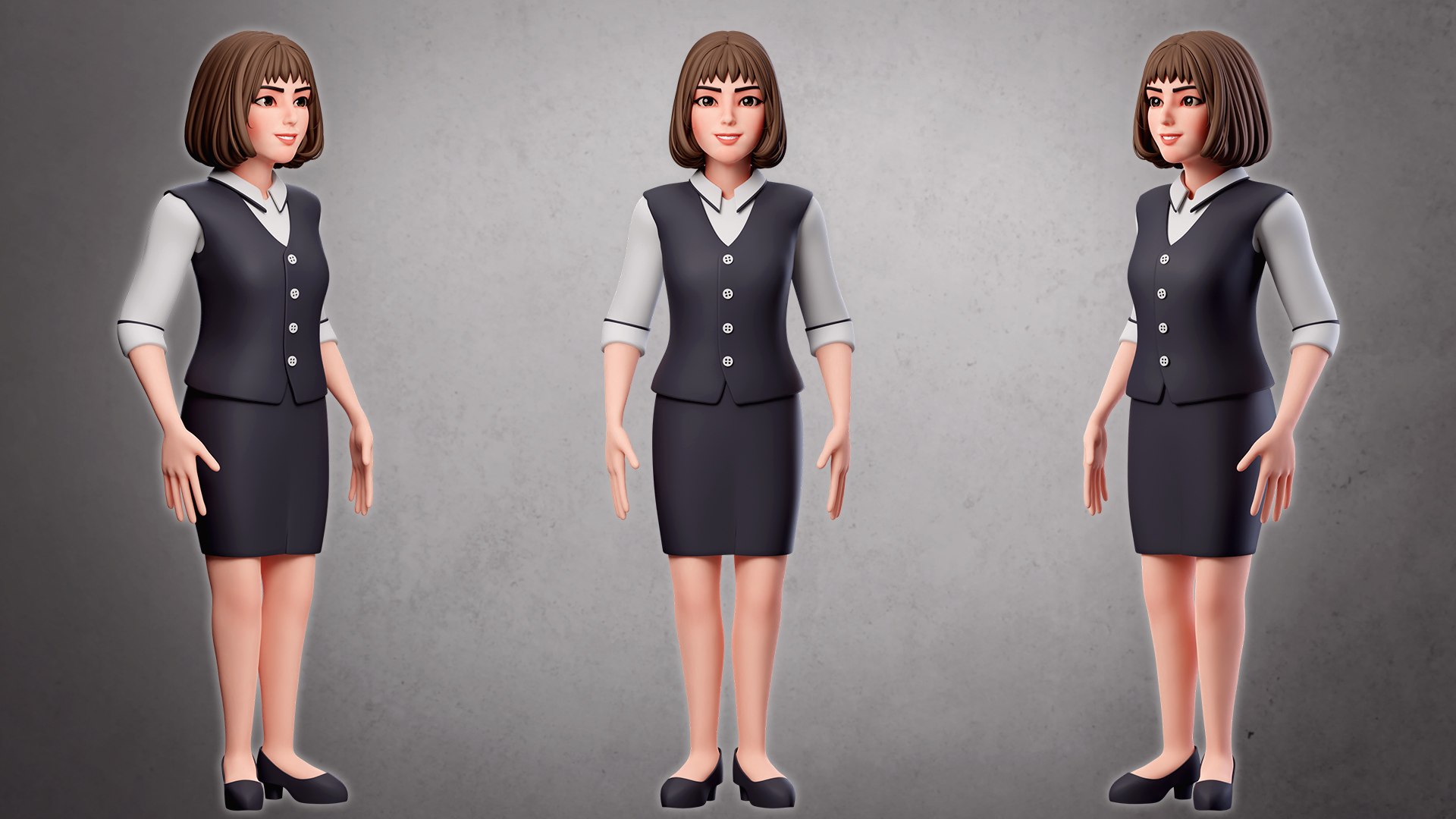 Cartoon Character - Cute Woman With Formal Dressed 3D - TurboSquid 2078399