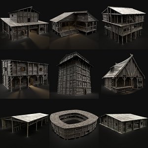 MEDIEVAL INDUSTRIAL HOUSE TAVERN INN VILLAGE FARM HUT COLLECTION 3D ...
