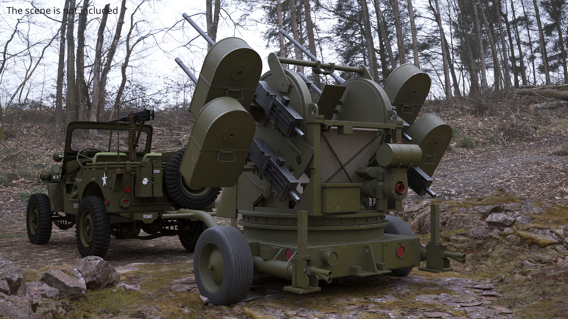 3D Military Jeep With Towed Quad Anti-Aircraft Gun Model - TurboSquid ...