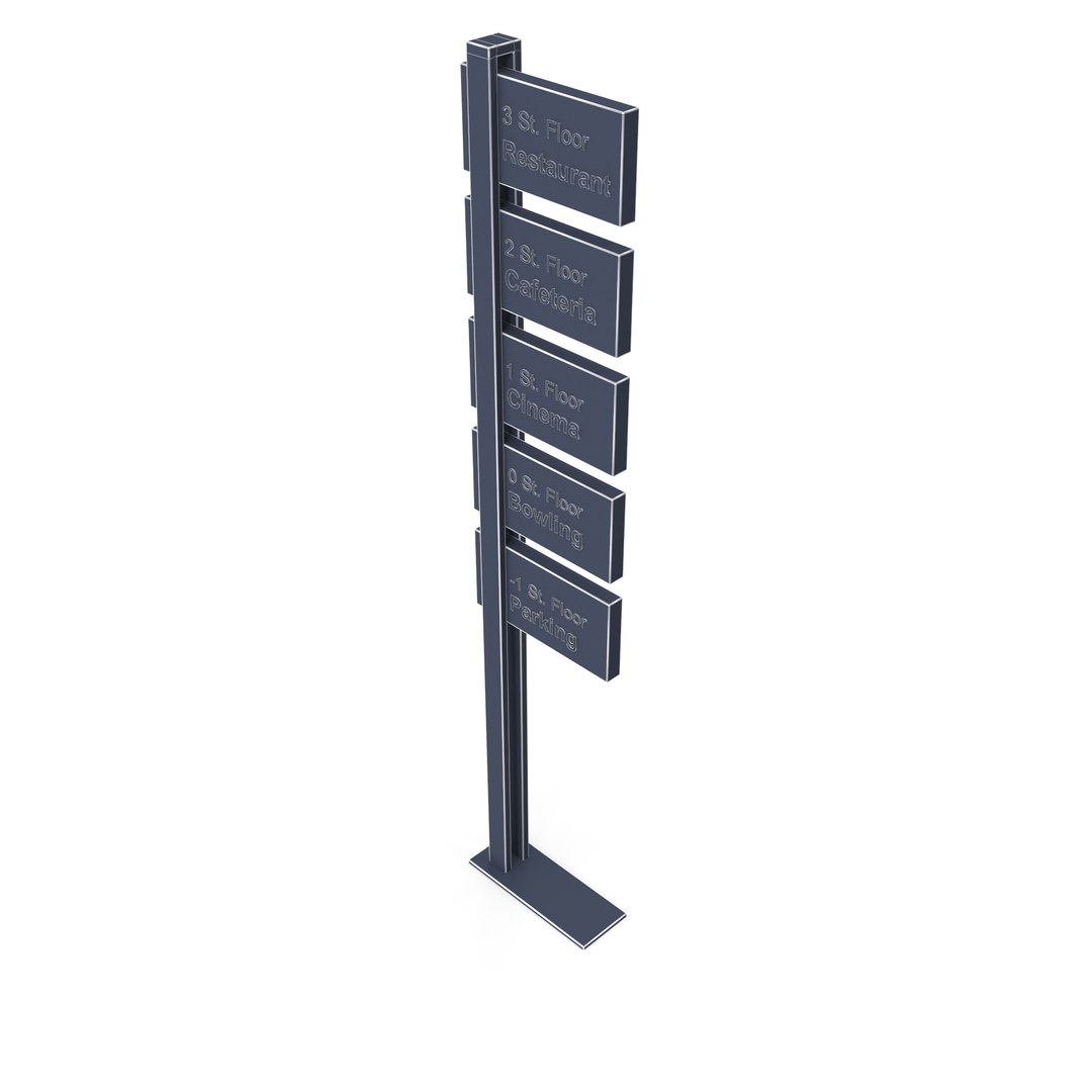 Metal-legged Street Sign With Wooden Panels Sidewalk-mounted 3D Model ...