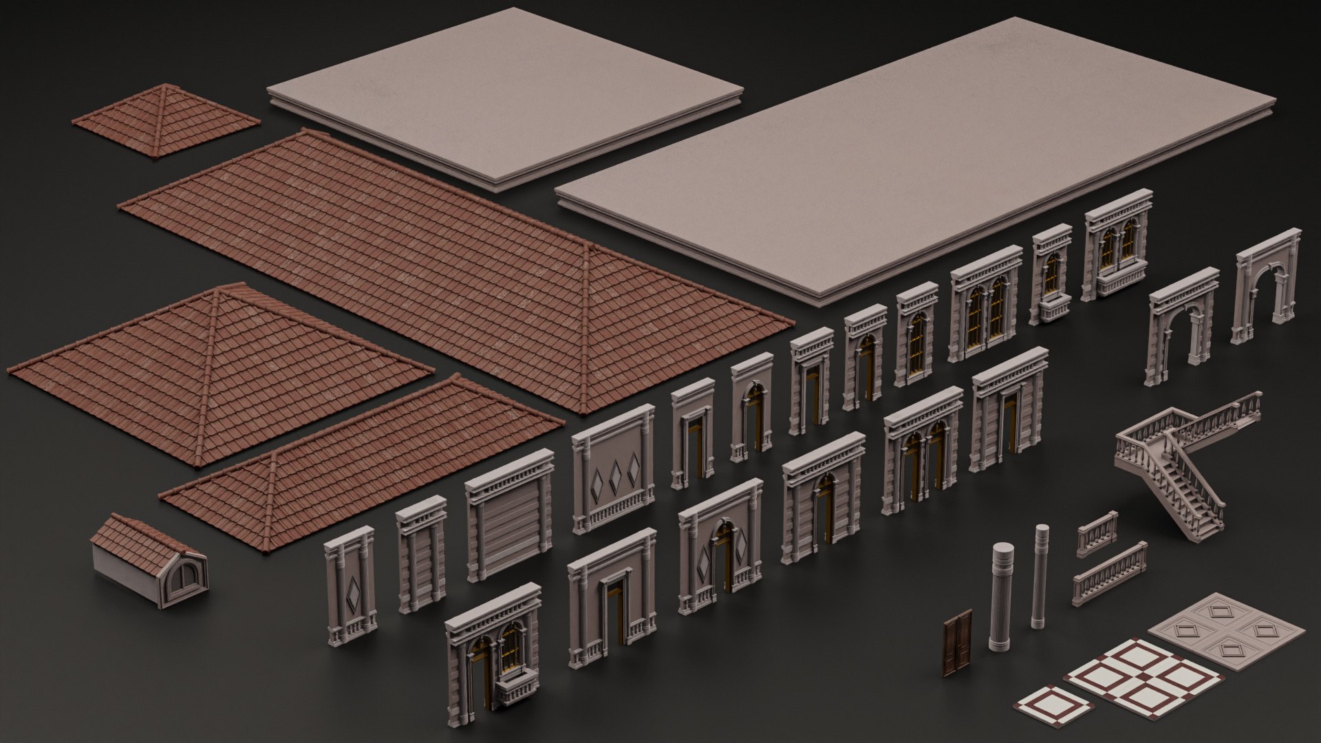 CLASSIC EUROPEAN KITBASH 06 MODULAR BUILDING WITH INTERIOR 3D ...