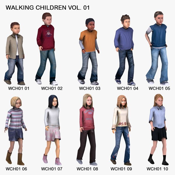 walking children 3d model