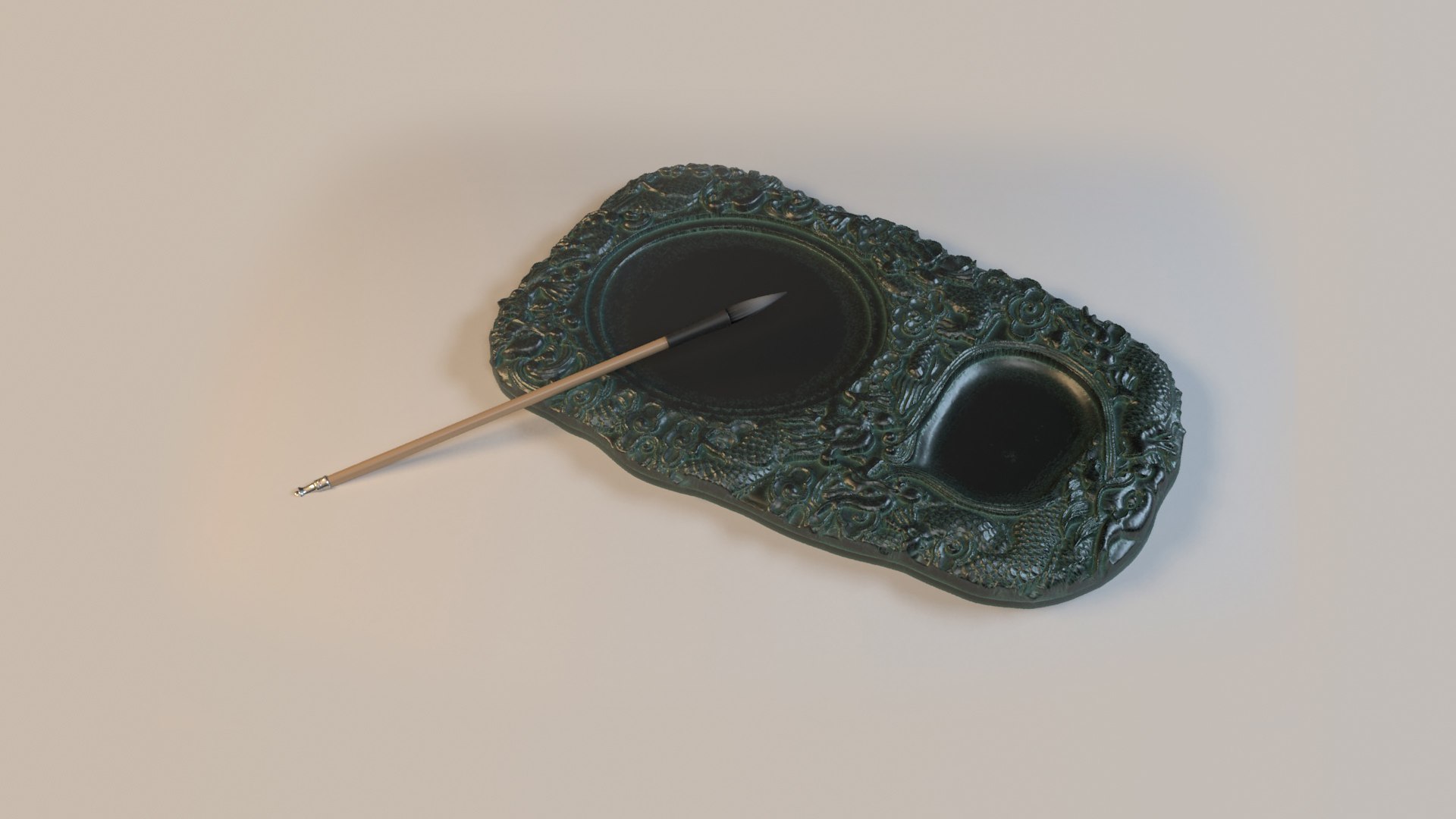 Ink Slab Brush Double Bat Ink Slab 3D Model - TurboSquid 1896060