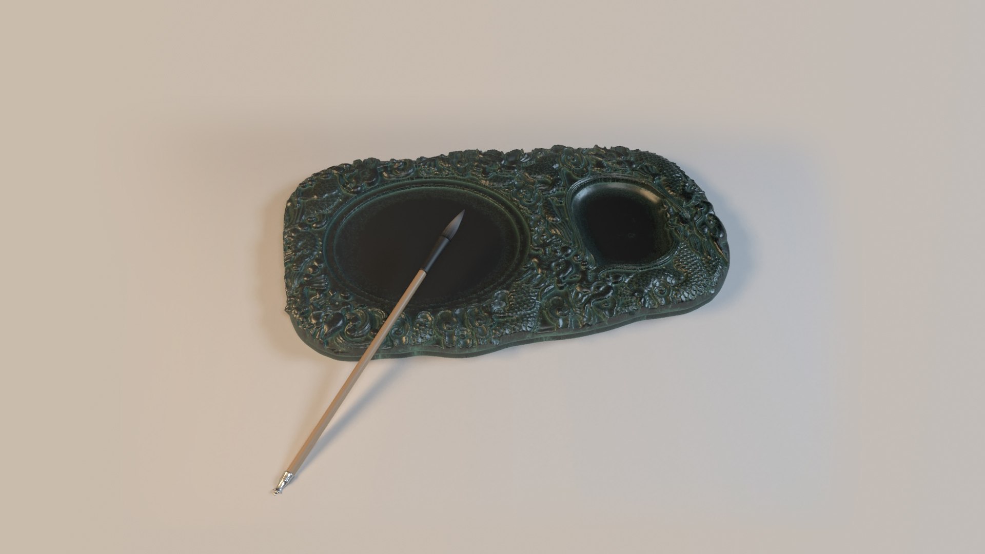 Ink Slab Brush Double Bat Ink Slab 3D Model - TurboSquid 1896060