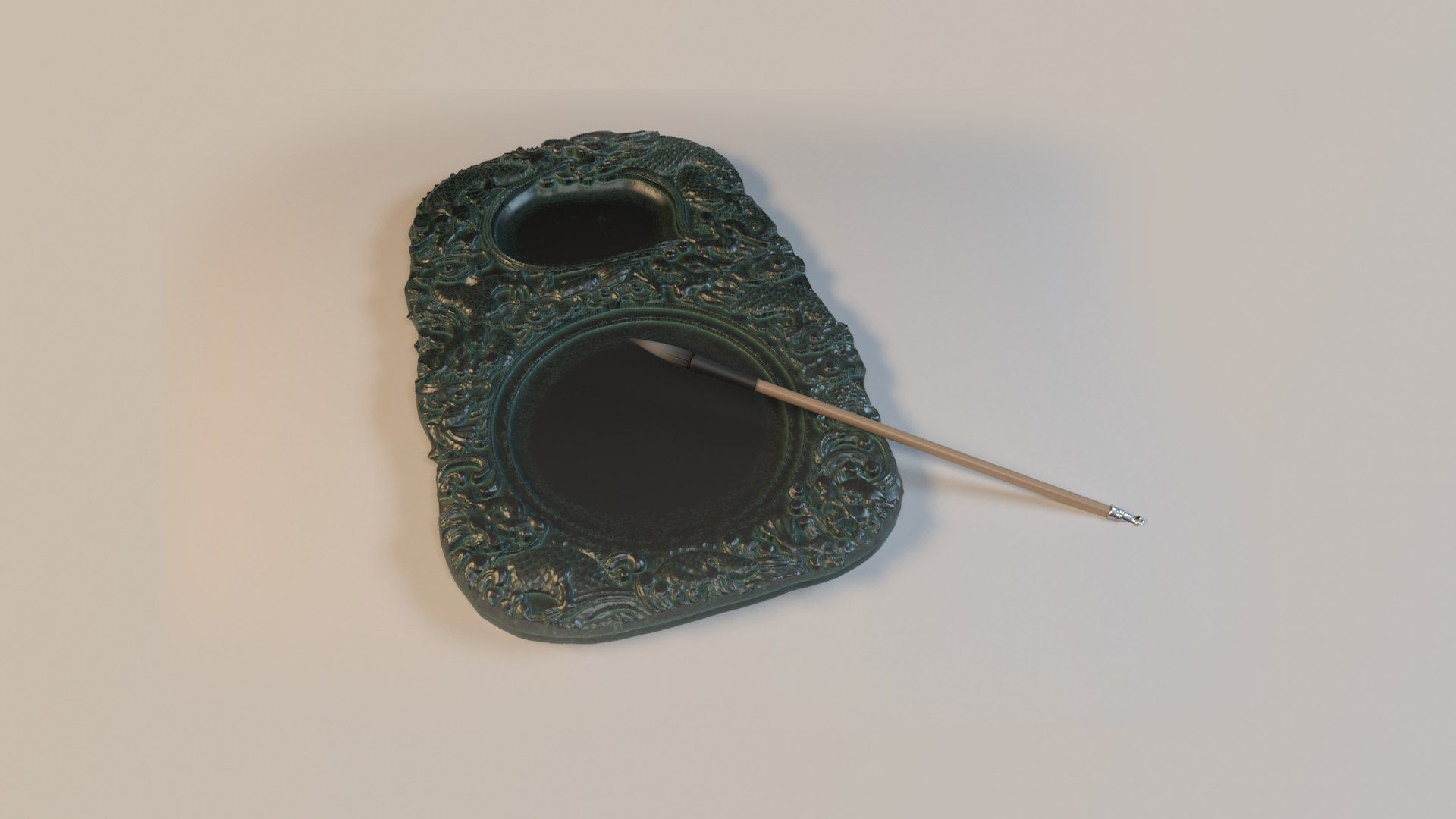 Ink Slab Brush Double Bat Ink Slab 3D Model - TurboSquid 1896060