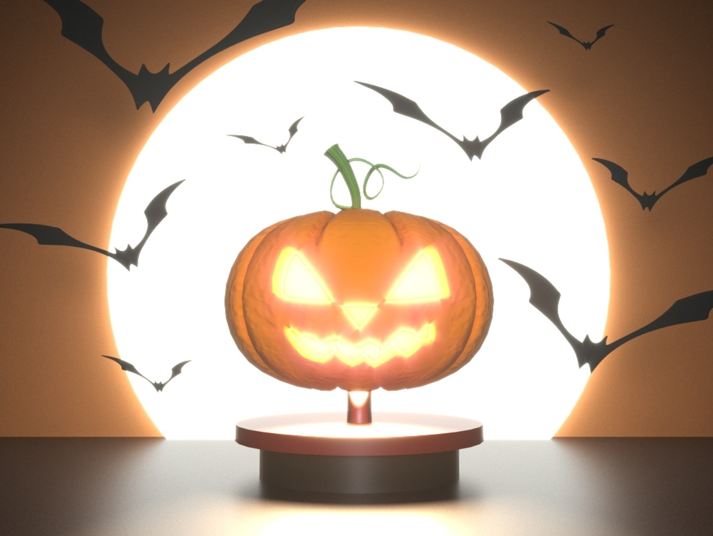 3D Creative scene of pumpkin head pumpkin face bat lantern poster ...