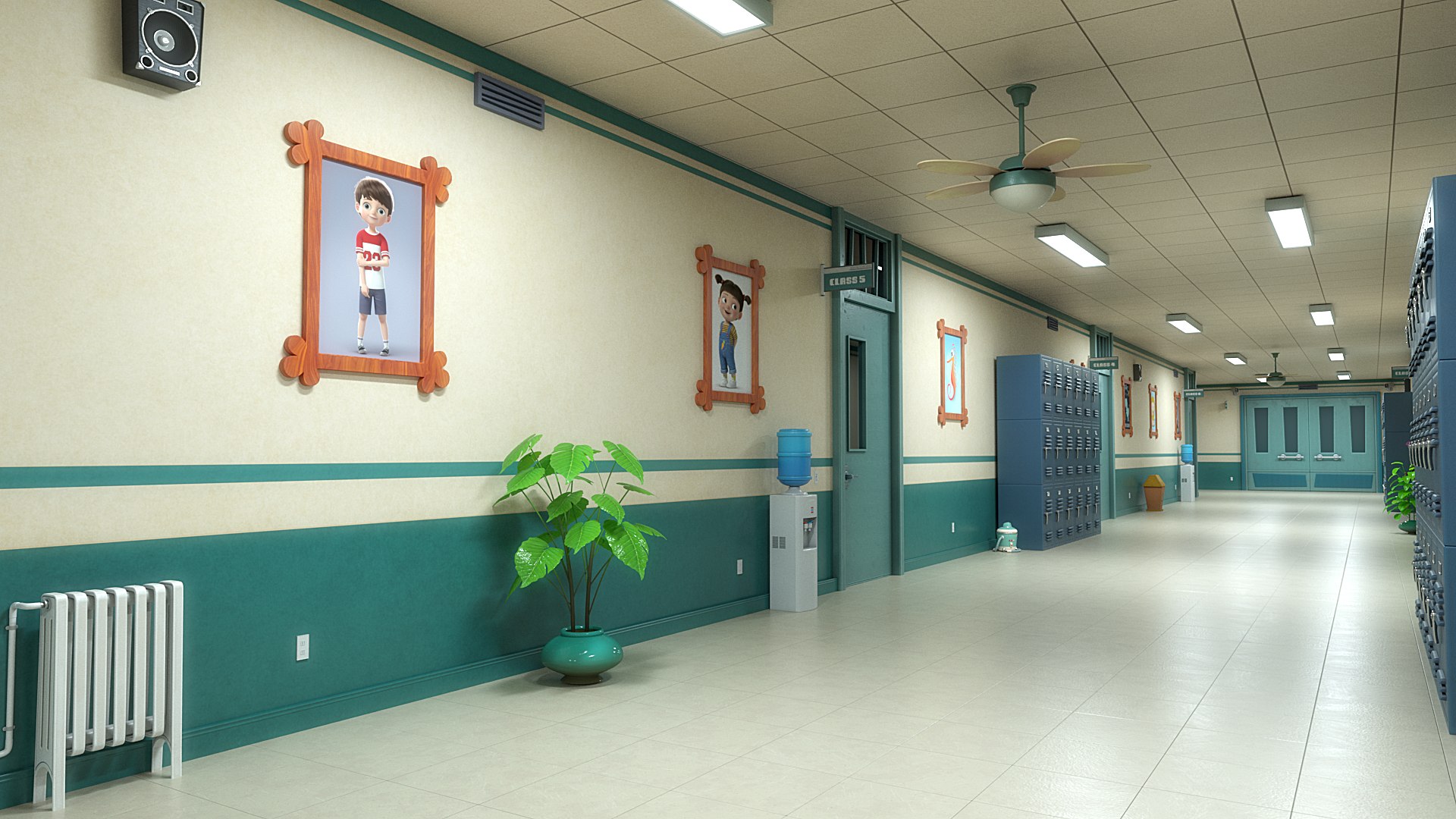 3D Cartoon Classroom Corridor - TurboSquid 1706516