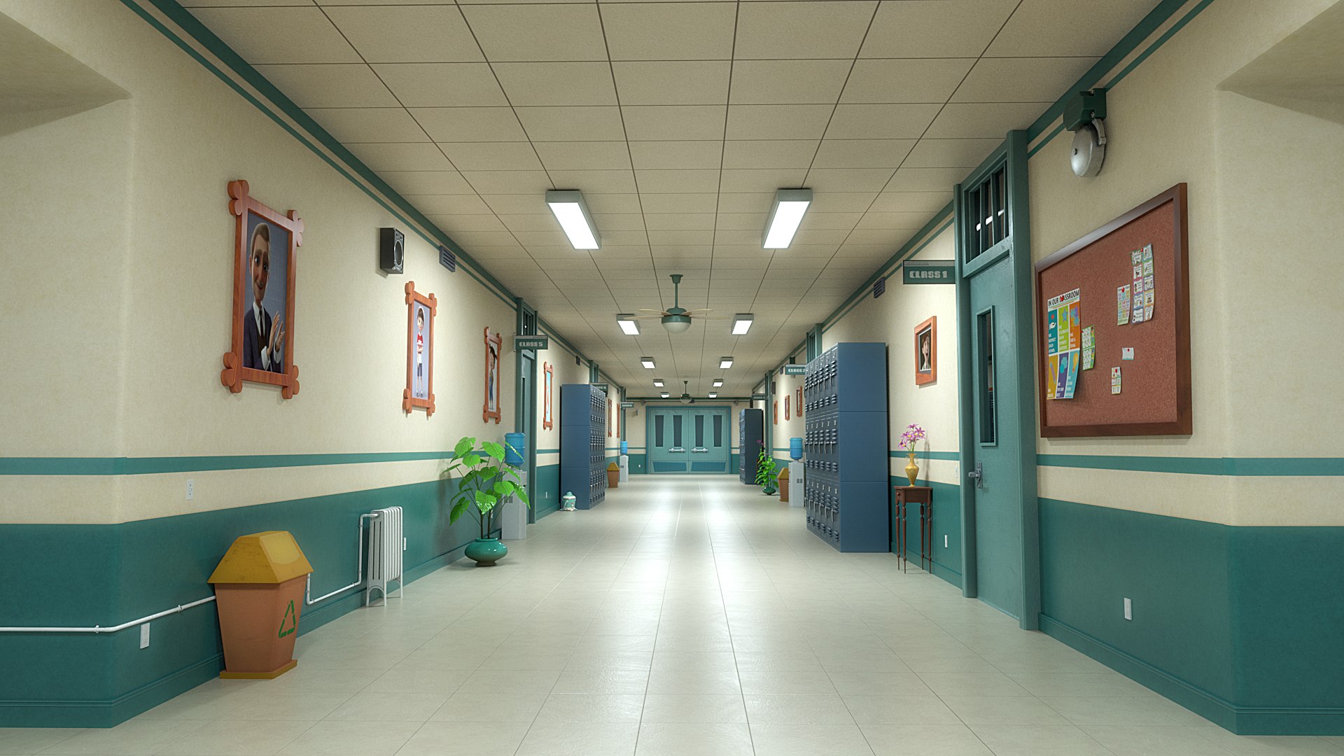 3D Cartoon Classroom Corridor - TurboSquid 1706516